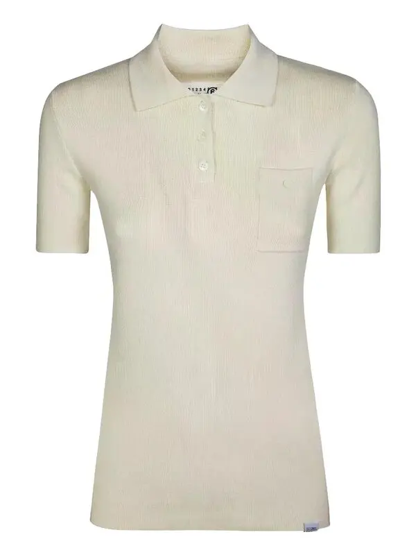 MAISON MARGIELA Ribbed-knit Pocket Polo Shirt - White