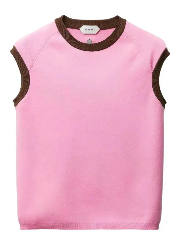 Versace Sleeveless Crewneck Cotton Knit Top - Pink