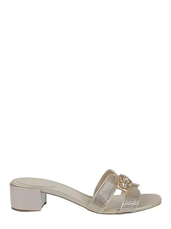 Rene Caovilla Crystal-embellished Block Heel Sandals - Neutrals