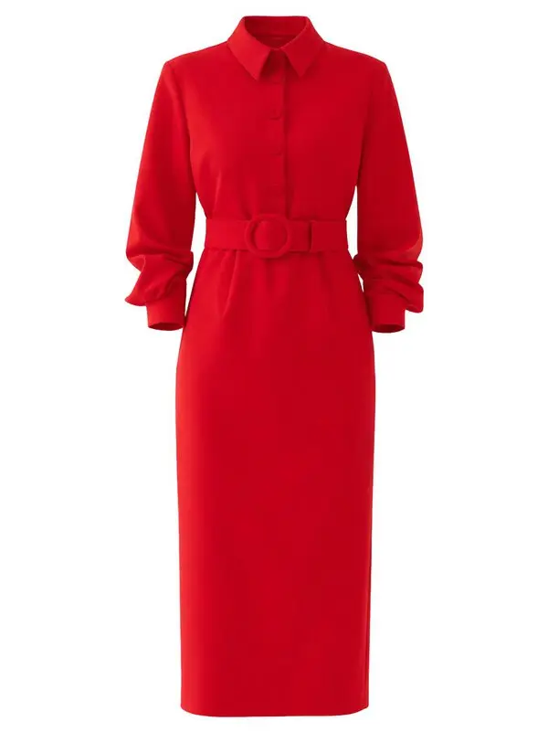 EXQUISE Belted Midi Adler Shirt Dress - Red