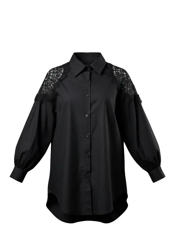 IZABELA MANDOIU Lace Shoulder Button-up Shirt - Black