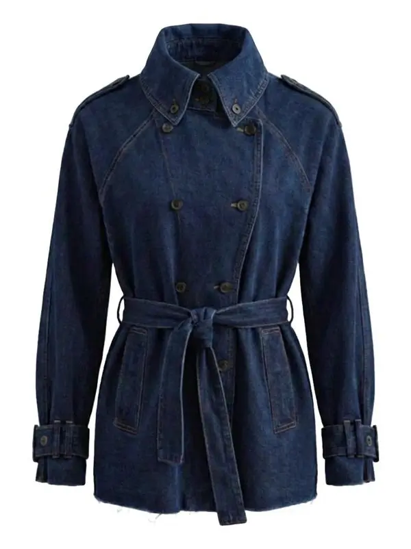 GOC DENIM Denim Belted Short Trench Jacket - Blue