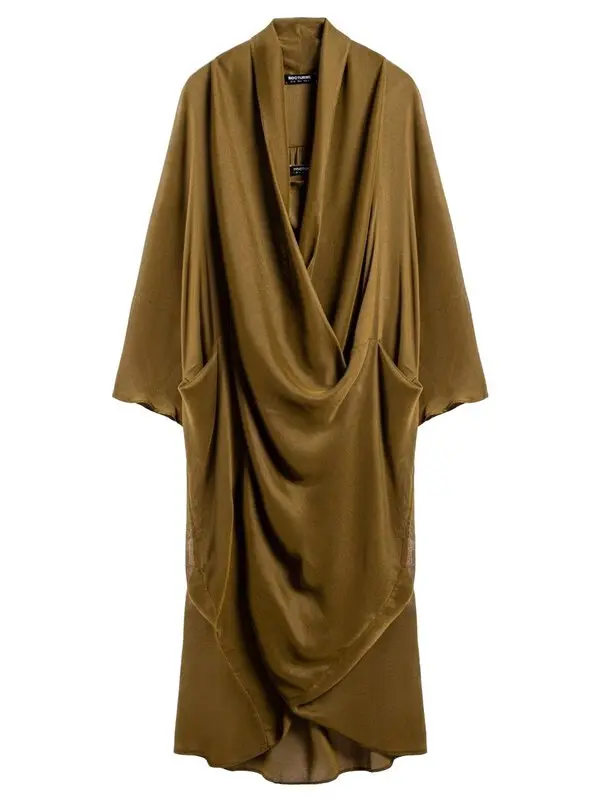 NOCTURNE Draped V-neck Midi Dress - Brown