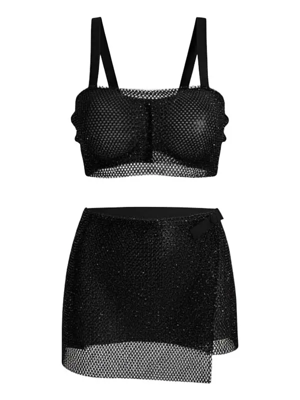 RUKO B Embellished Knitted Mesh Top - Black
