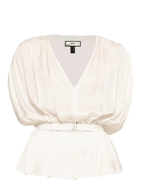 NISSA Belted Viscose Top - White