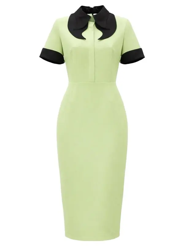JULIA ALLERT Fitted Midi Dress With Contrasting Collar - Green