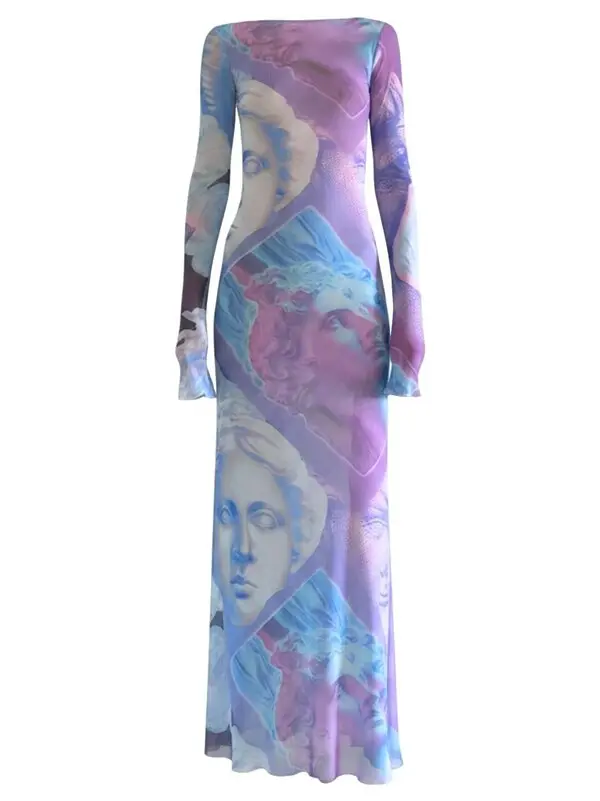 ALOMA STUDIO Brume Maxi Mesh Dress Renaissance Print - Blue