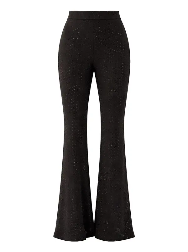EXQUISE Slim Sequin-print Flared Knit Pants - Black