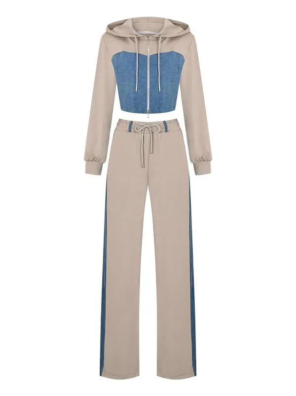 GOC DENIM Cotton Tracksuit Set With Denim Details - Blue