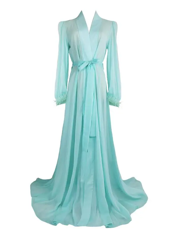 AK ROYALTY RESORTWEAR Sparkling Gown With Ostrich Feather Detail - Green/blue