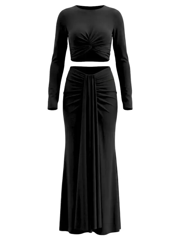 ALOMA STUDIO Eden Knotted Long Sleeve Top And Maxi Skirt Set - Black
