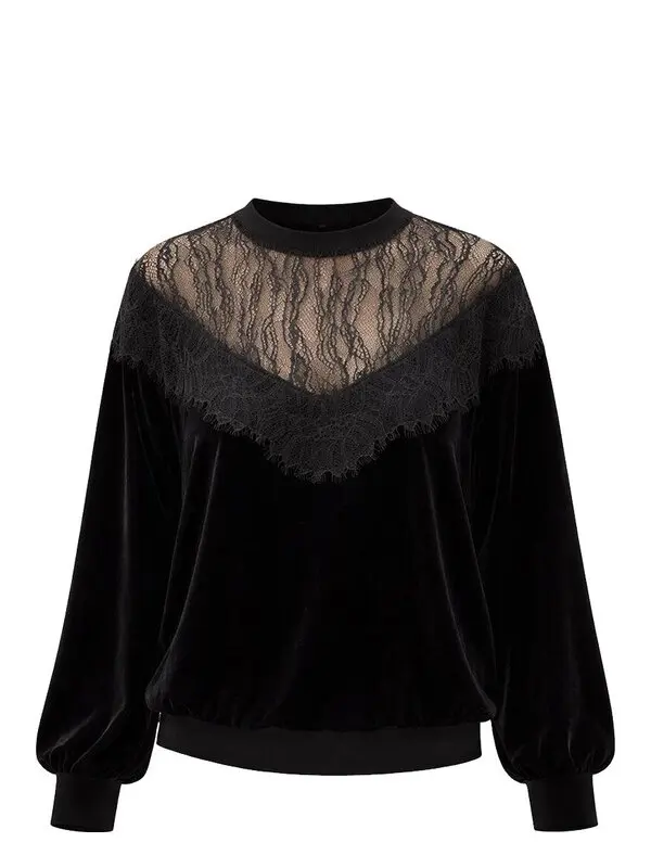 EXQUISE Velvet And Tulle Detailed Blake Blouse - Black
