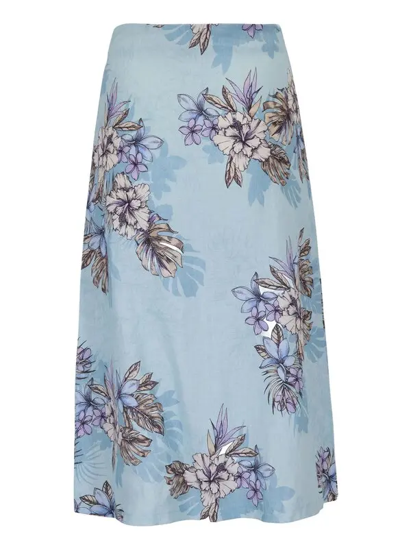 LORDS OF HARLECH Marni Floral Print Midi Skirt - Blue