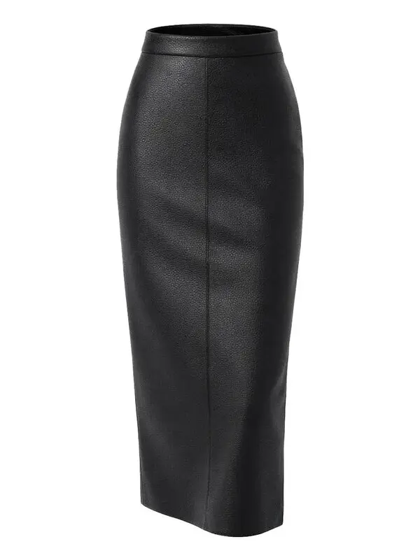 EXQUISE Leather Slim Fit Skirt - Black