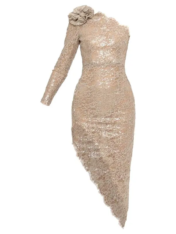 NISSA Sequin-detail Lace Midi Dress - Grey