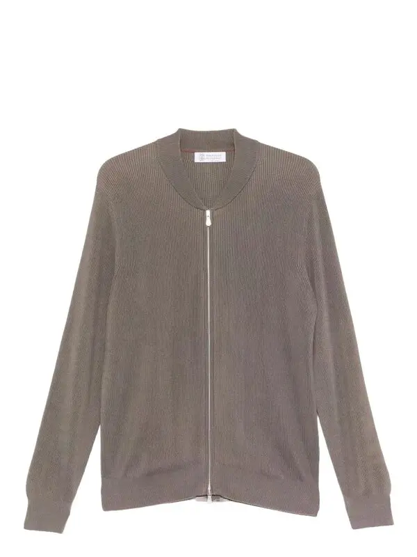 Brunello Cucinelli Ribbed Zip-fastening Cardigan - Brown