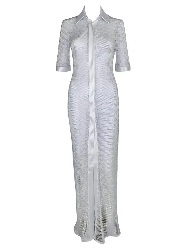 AK ROYALTY RESORTWEAR Athena Rhinestone Maxi Dress - White/silver