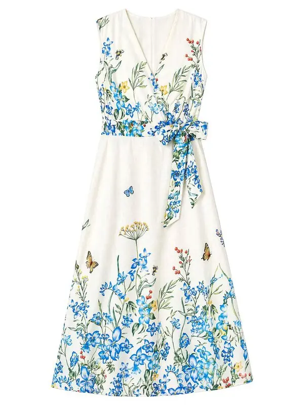 YUMI Butterfly Print Midi Wrap Dress - White