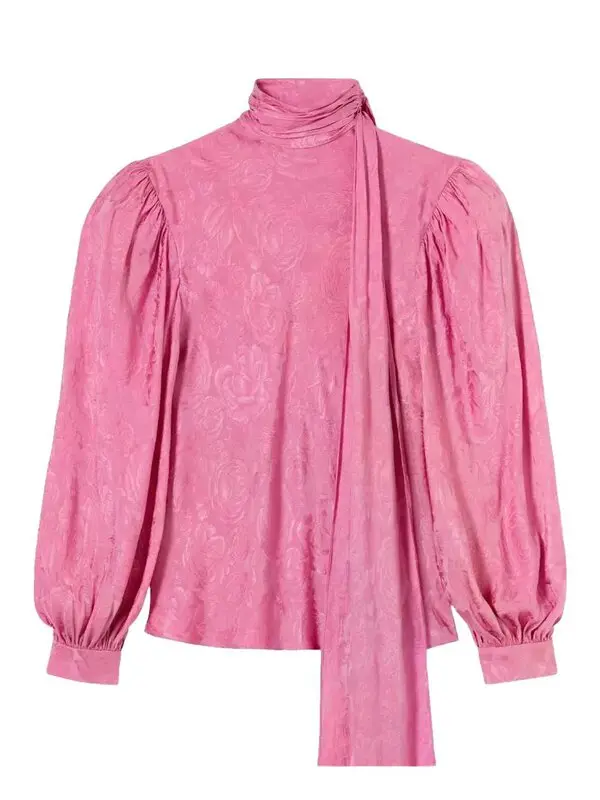 Gucci Rose-jacquard Pussy-bow Blouse - Pink