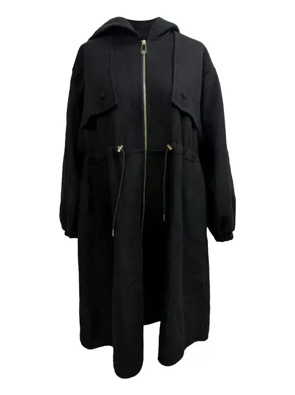 Sandro Zip-up Hooded Coat - Black