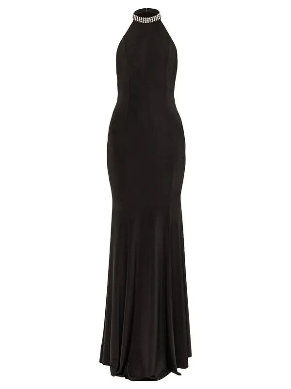 NISSA Backless Maxi Dress With Crystal Embellishments - Black