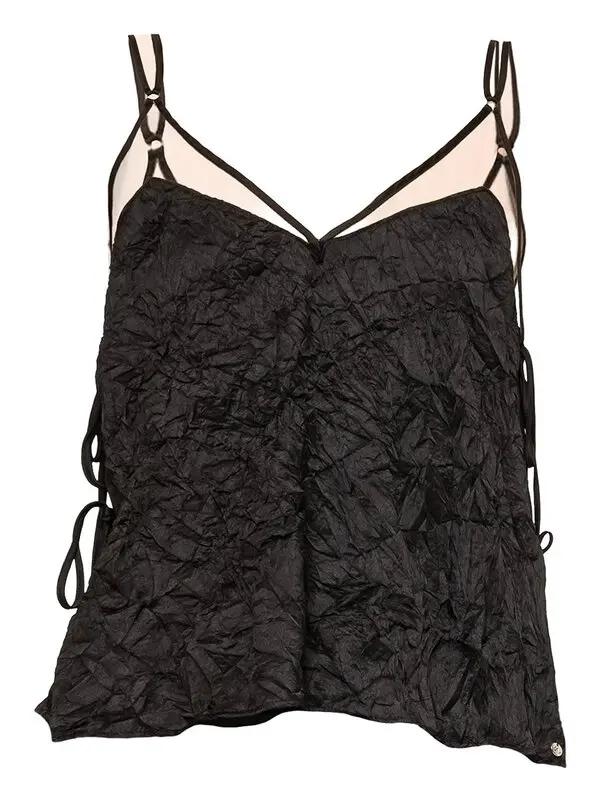 NISSA Crinkle-effect Spaghetti Strap Top - Black
