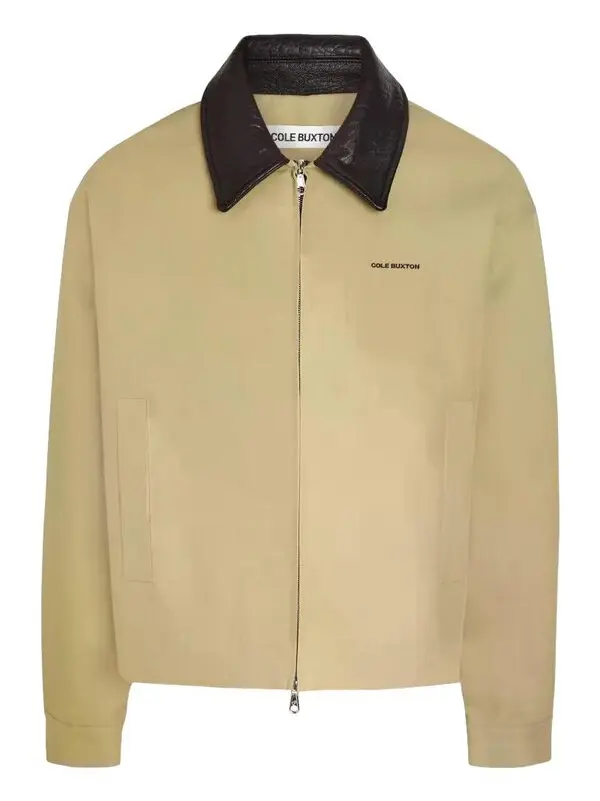 COLE BUXTON Leather-collar Logo-print Jacket - Neutrals