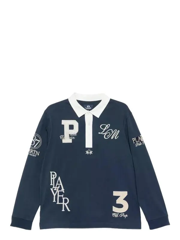 LA MARTINA Logo-patch Long-sleeve Polo Shirt - Blue