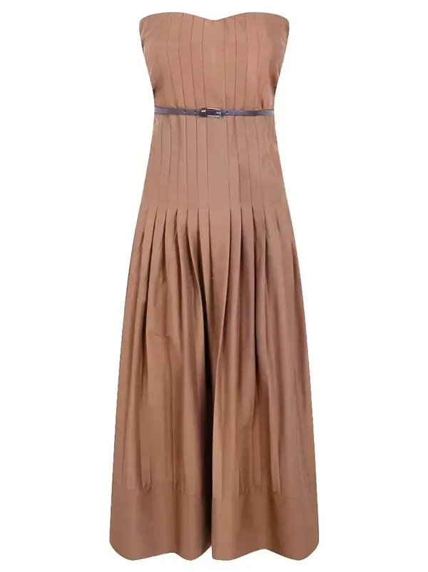 SEMICOUTURE Belted Pleated Dress - Neutrals