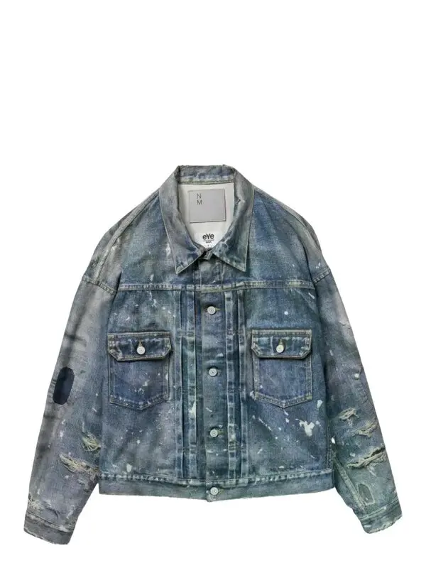 Junya Watanabe Paint-splatter Distressed Denim Jacket - Blue