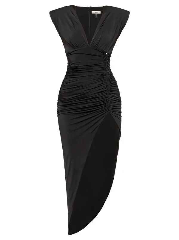 NISSA Ruched Midi Dress - Black