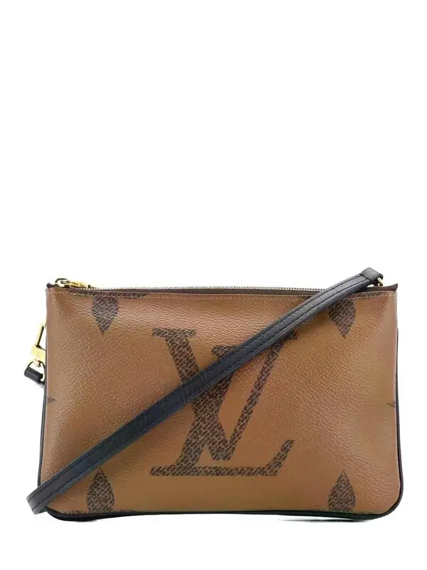 LOUIS VUITTON Double Zip Pochette Reverse Monogram Giant Clutch - Brown