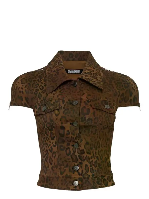 GRACE ELWOOD Leopard-print Short-sleeve Jacket - Brown