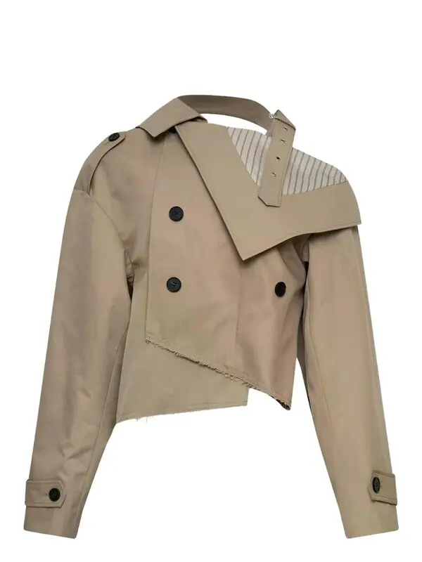 GRACE ELWOOD Asymmetric Jacket With Frayed Edges - Neutrals