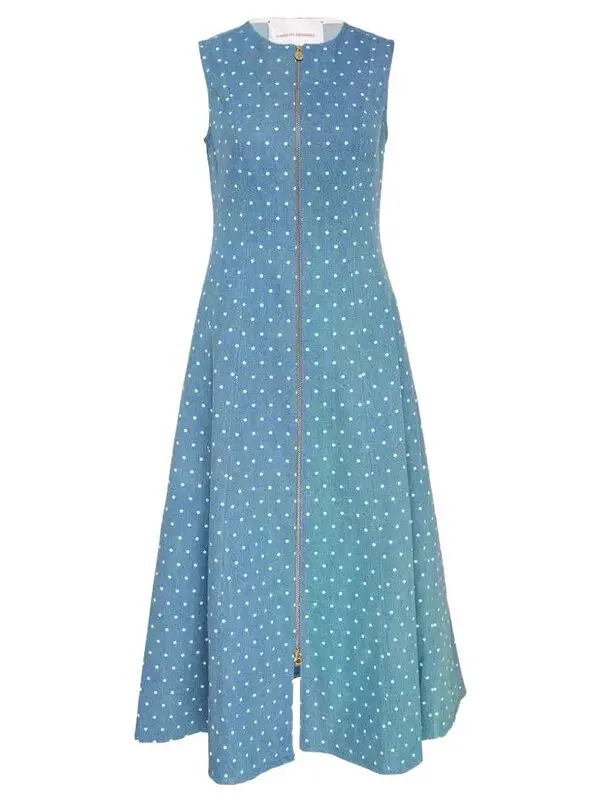 Carolina Herrera Polka-dot Zip-up Midi Dress - Blue