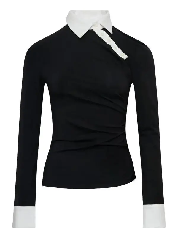 GRACE ELWOOD Polo-collar Draped Top - Black