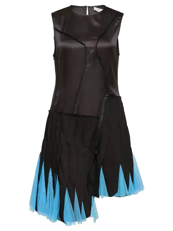 CAROLINE HU Asymmetric Tulle-trim Dress - Black