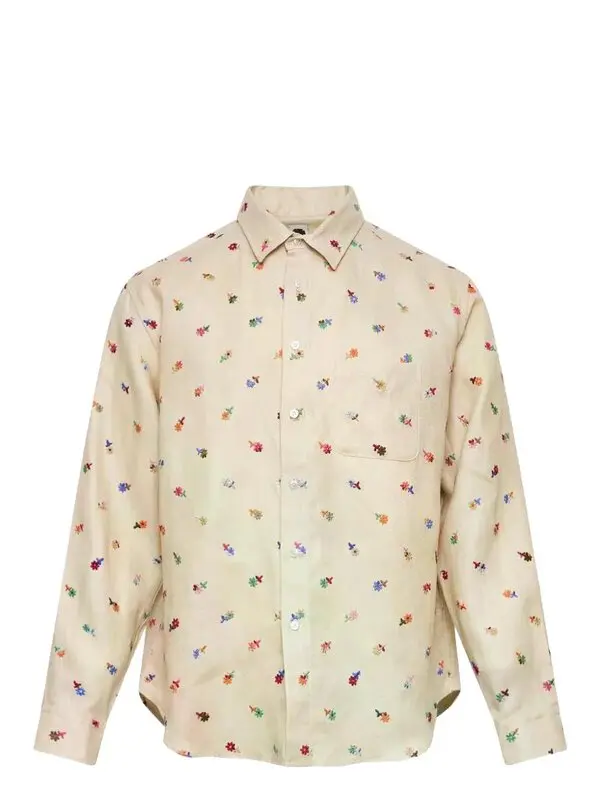 VOWELS Floral-embroidered Overshirt - Neutrals