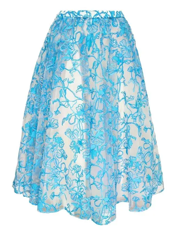 CAROLINE HU Floral-embroidered Tulle Skirt - White