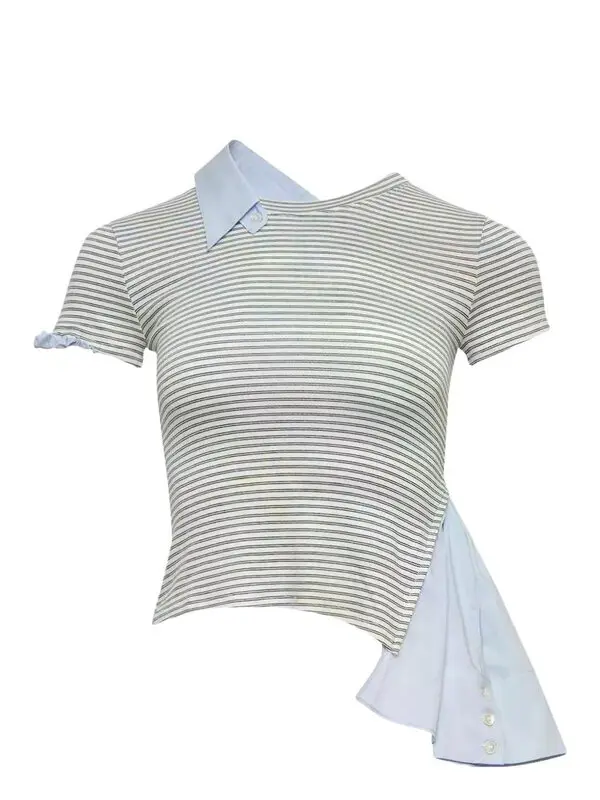 GRACE ELWOOD Striped Asymmetric-hem T-shirt - White