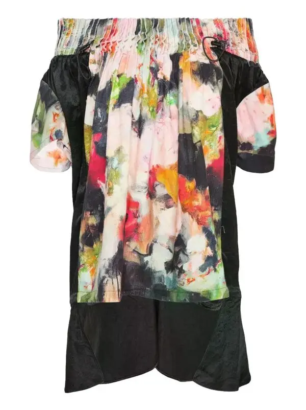 CAROLINE HU Ruched Printed Top - Black
