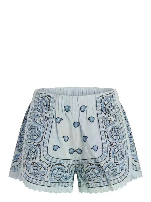 ORSINA Bandana Paisley-embroidered Scalloped Shorts - Blue