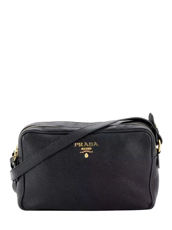 Prada Double Zip Camera Crossbody Bag Vitello Phenix Medium - Black