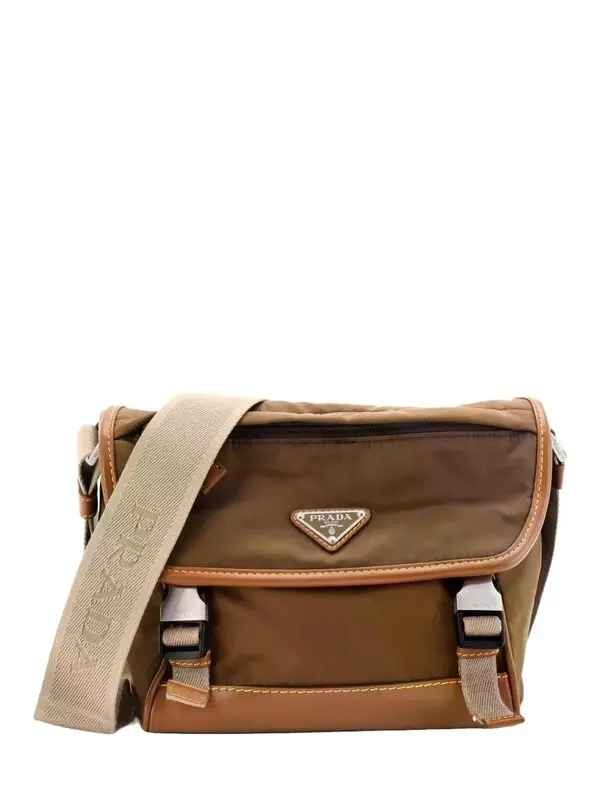 Prada Double Buckle Flap Messenger Bag Re-nylon With Nappa Leather Small Crossbody Bag - Brown