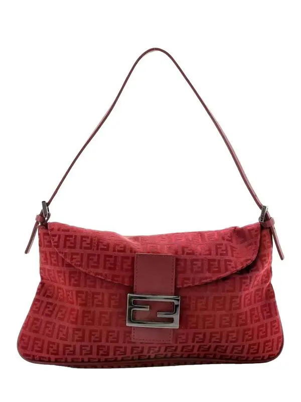 Fendi Double Flap Bag Zucchino Canvas Medium Shoulder Bag - Red