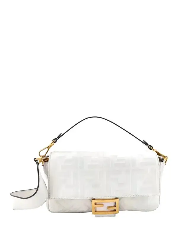 Fendi Baguette Nm Bag Zucca Embossed Leather Medium - White