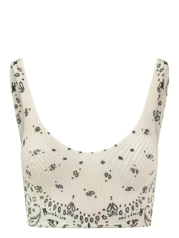 KUJTEN Paisley-print Ribbed-knit Top - Neutrals