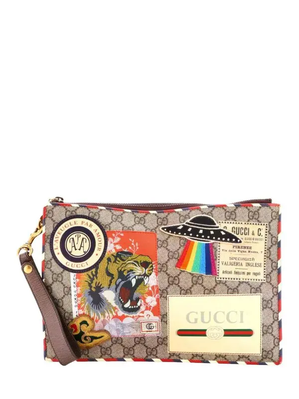 Gucci Courrier Pouch Gg Coated Canvas Clutch - Brown