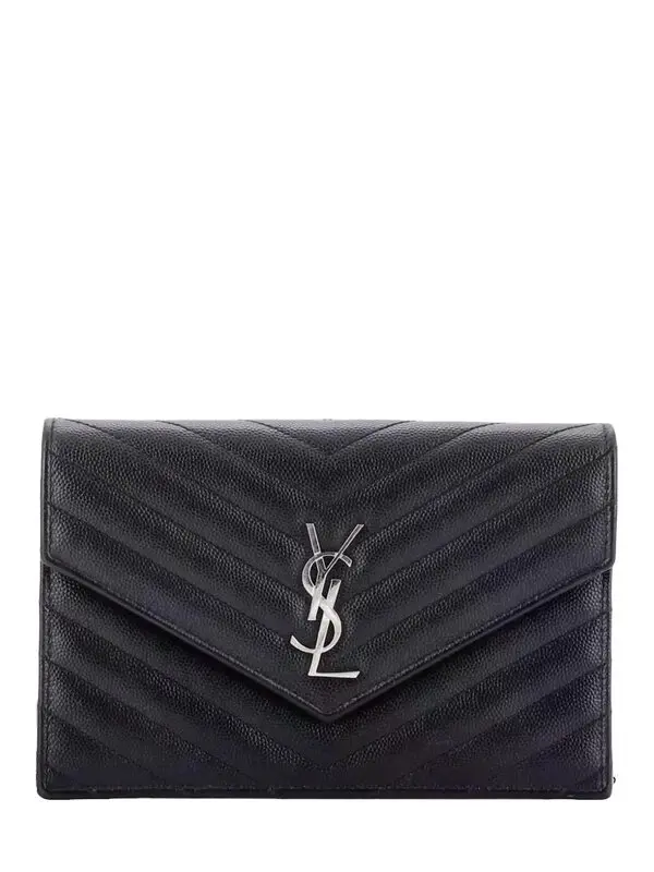 Saint Laurent Monogram Wallet On Chain Matelasse Chevron Leather Small Crossbody Bag - Black