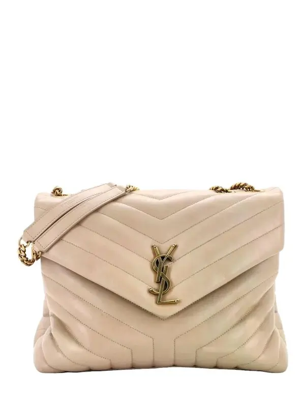 Saint Laurent Loulou Matelasse Chevron Leather Medium Shoulder Bag - Neutrals